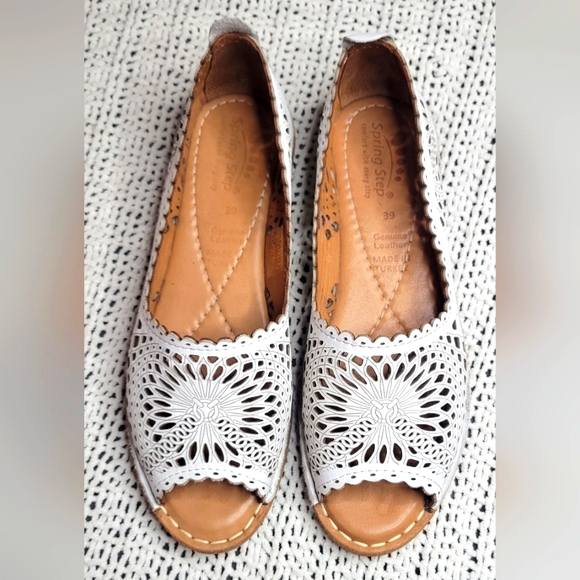 Spring Step | Shoes | Spring Step White Leather Laser Cut Open Toe Shoe ...